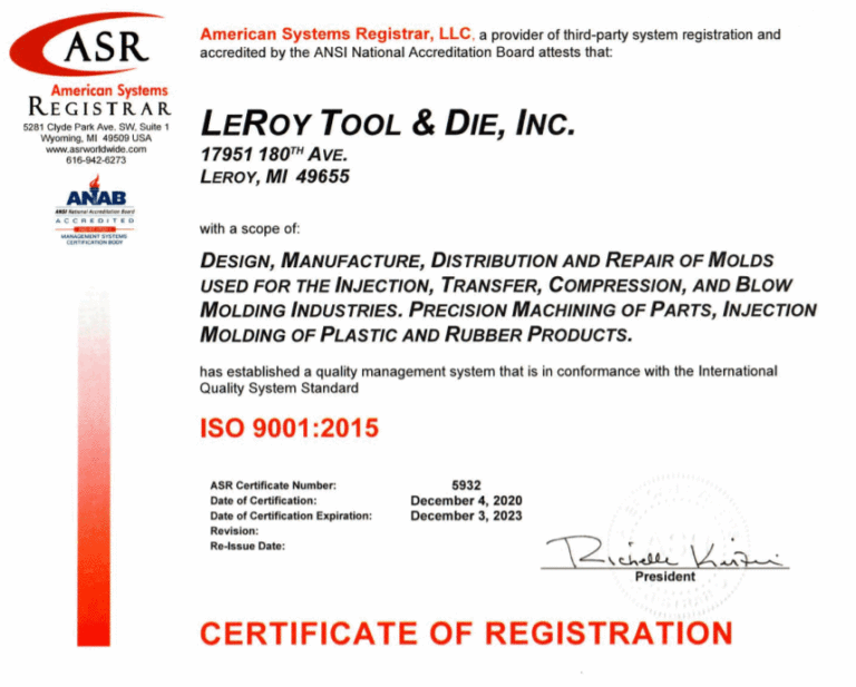 ISO/9001:2015 - LeRoy Tool